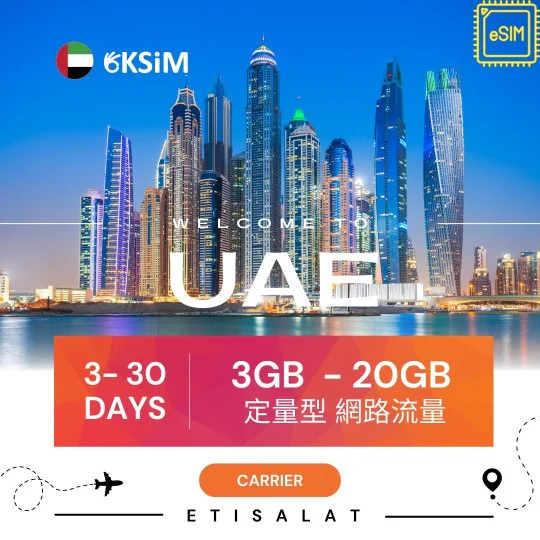 【eSIM】阿聯酋定量型網路｜各天數流量【OKsim】