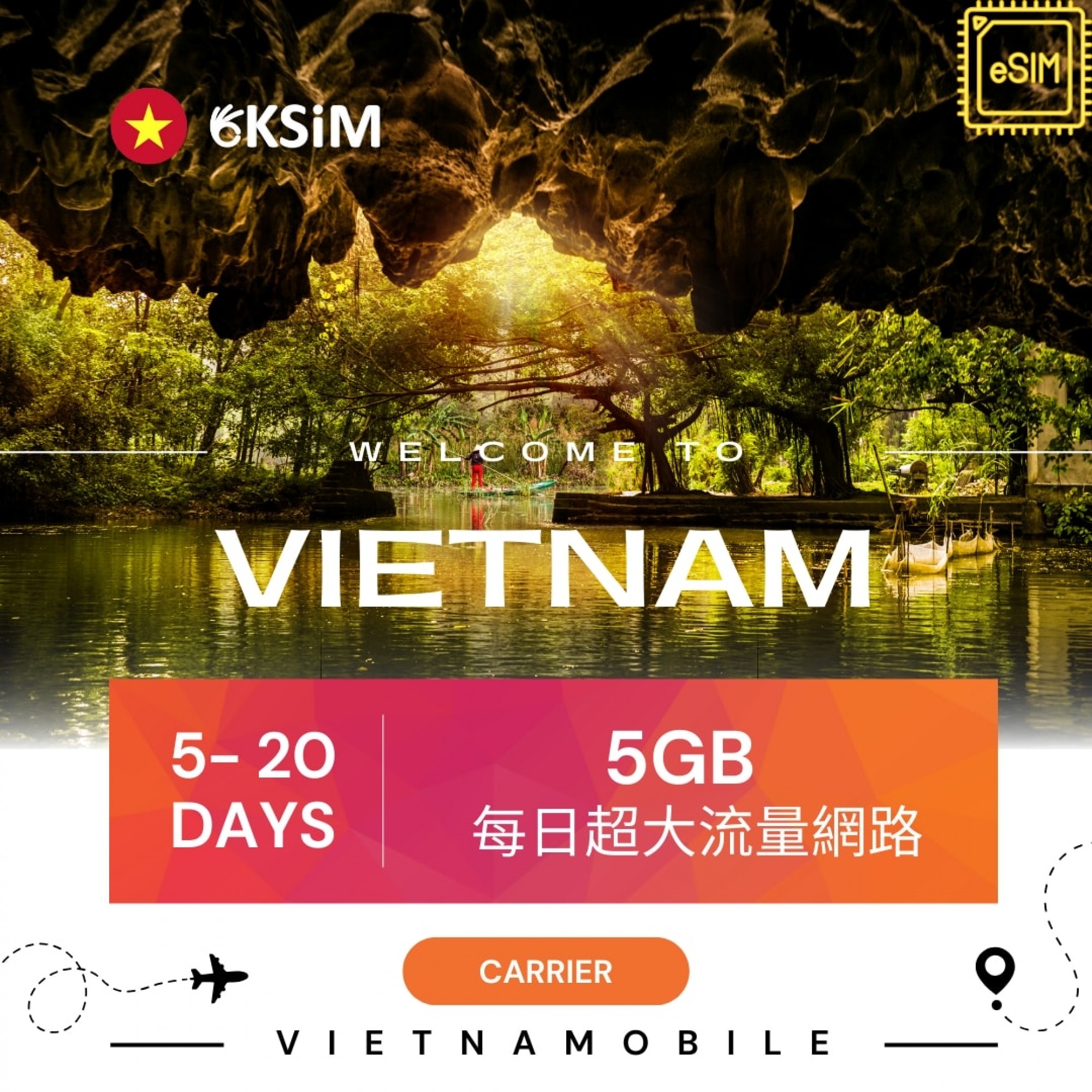 【eSIM】越南上網吃到飽 - 各天數流量 - OKsim全球上網